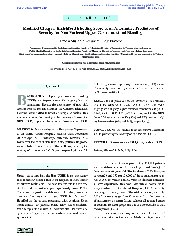 (PDF) Modified Glasgow-Blatchford Bleeding Score as an Alternative ...