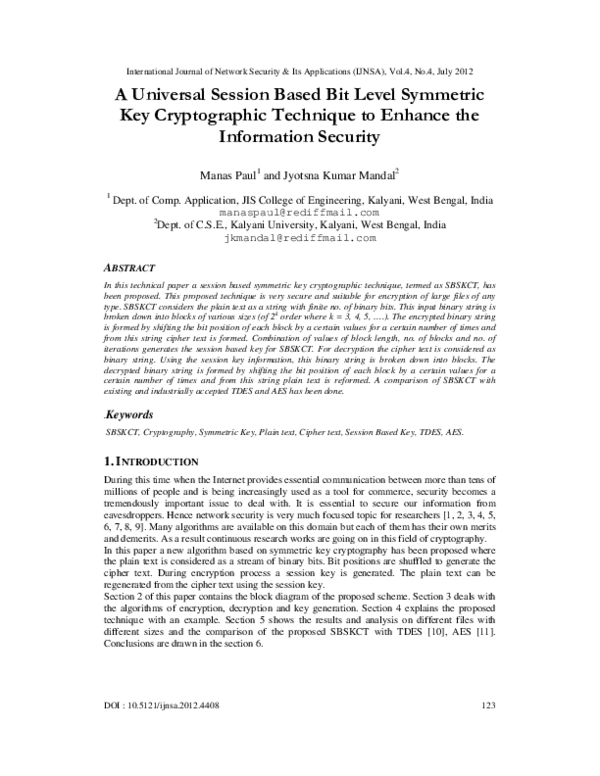 (PDF) A Universal Session Based Bit Level Symmetric Key Cryptographic Technique to Enhance the ...