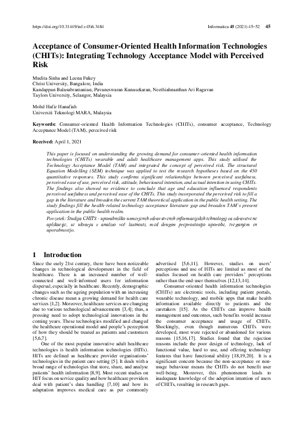 (PDF) Acceptance of Consumer-Oriented Health Information Technologies ...
