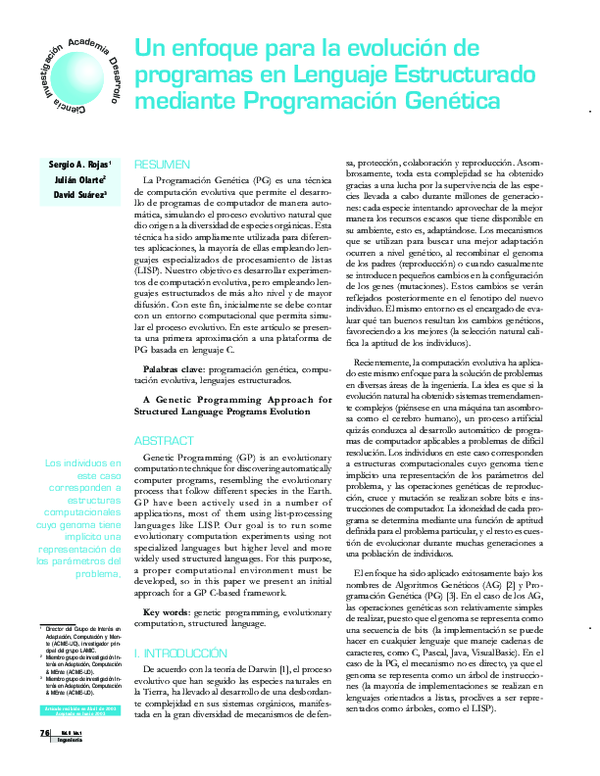 (PDF) Un enfoque para la evolució n de programas en Lenguaje Estructurado mediante Programació n ...
