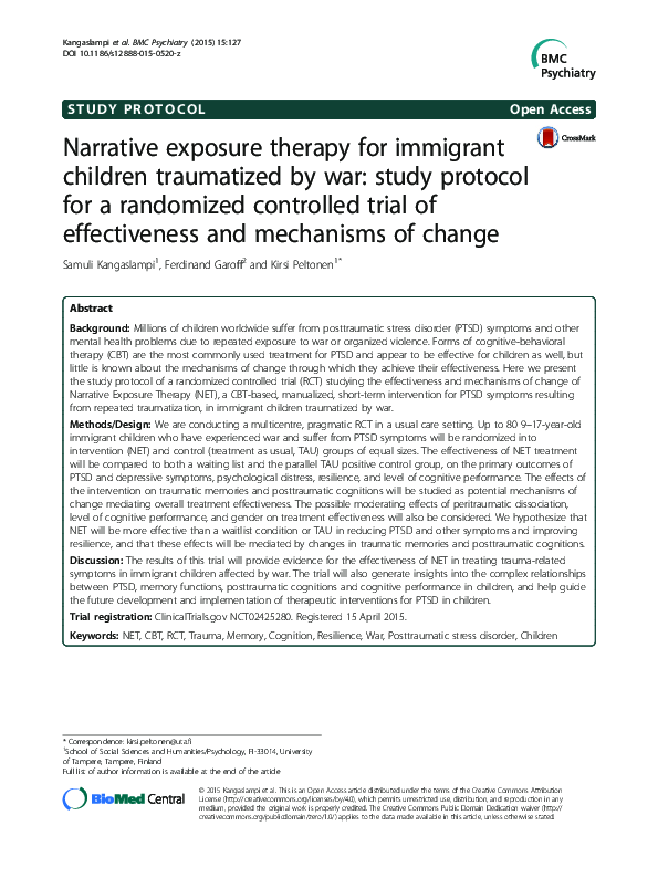 (PDF) Narrative exposure therapy for immigrant children traumatized by ...