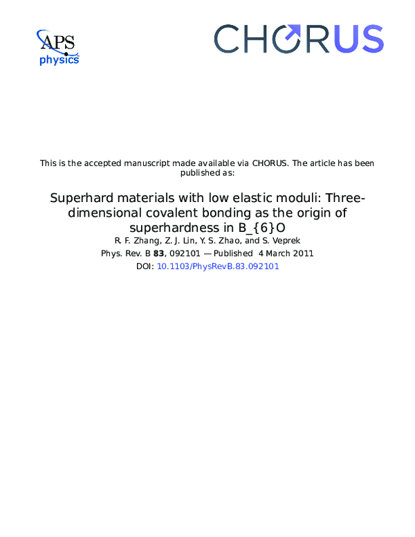 (PDF) Superhard materials with low elastic moduli: Three-dimensional covalent bonding as the ...
