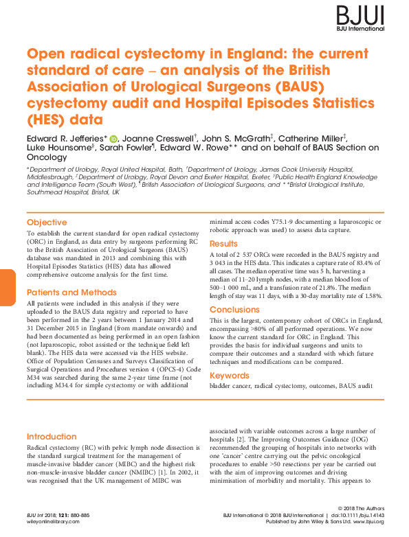 (PDF) Open radical cystectomy in England: the current standard of care ...