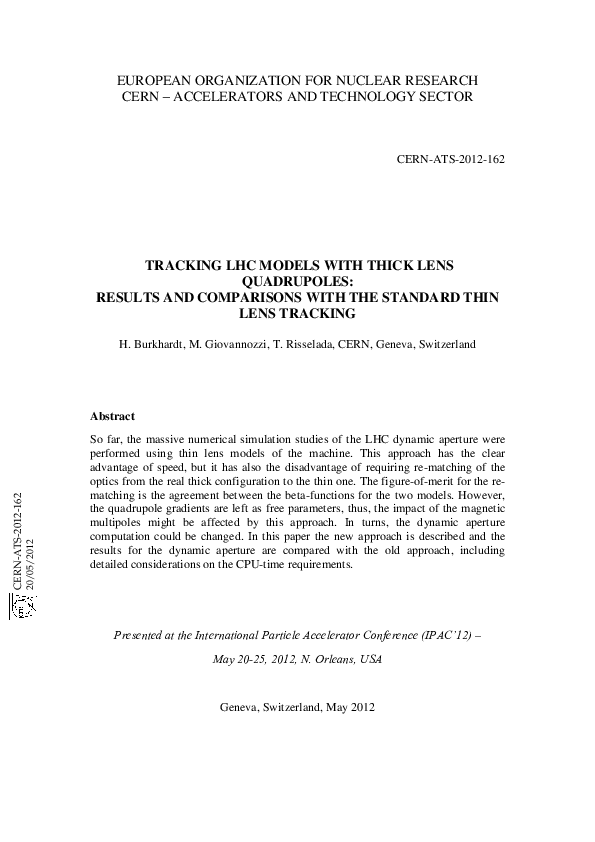 (PDF) Tracking LHC Models with Thick Lens Quadrupoles: Results and ... (PDF) Tracking LHC Models with Thick Lens Quadrupoles: Results and ...