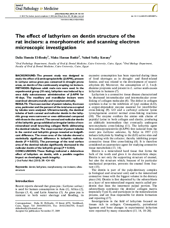 (PDF) The effect of lathyrism on dentin structure of the rat incisors ...