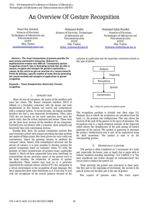 Pdf An Overview Of Gesture Recognition