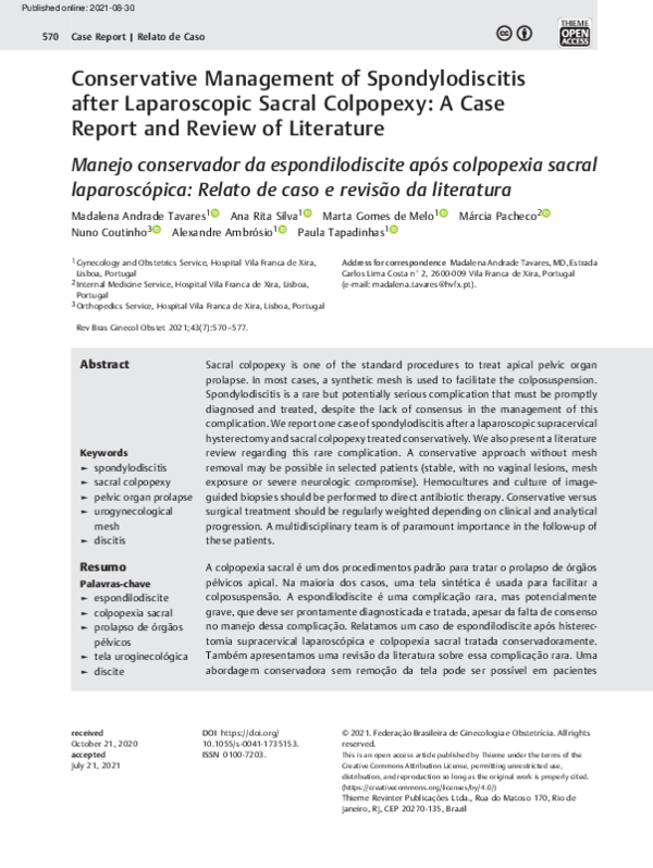 (PDF) Conservative Management of Spondylodiscitis after Laparoscopic ...