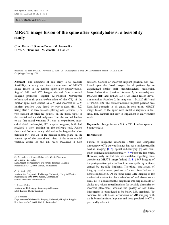 (PDF) MR/CT image fusion of the spine after spondylodesis: a ...