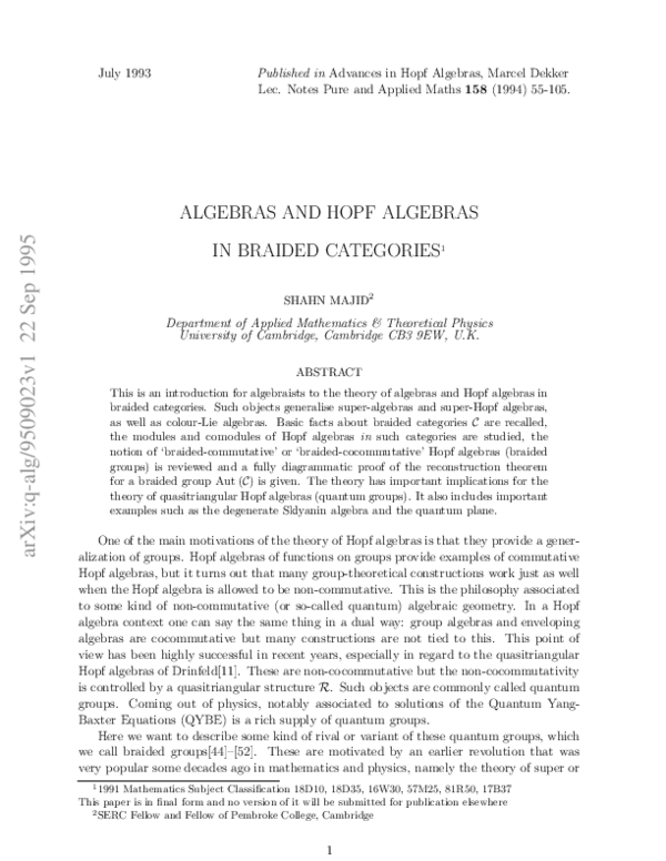 (PDF) Algebras and Hopf algebras in braided categories