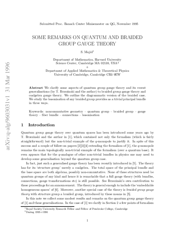 (PDF) Some remarks on quantum and braided group gauge theory