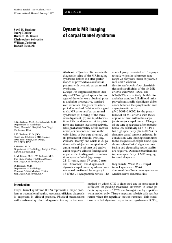 Dynamic MR imaging of carpal tunnel syndrome