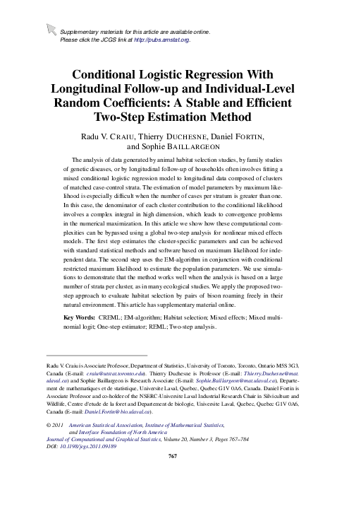 (PDF) Conditional Logistic Regression With Longitudinal Follow-up and Individual-Level Random ...