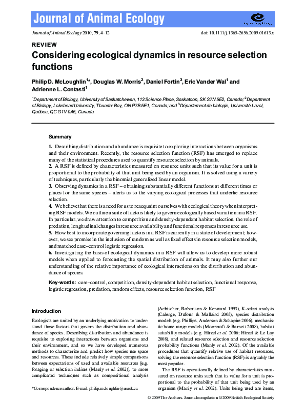 (PDF) Considering ecological dynamics in resource selection functions