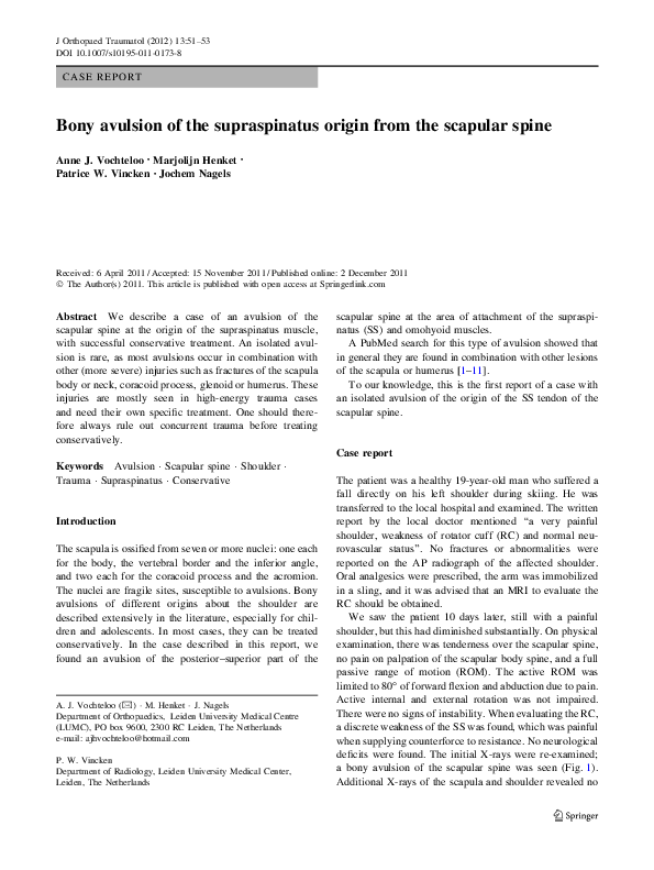 (PDF) Bony avulsion of the supraspinatus origin from the scapular spine