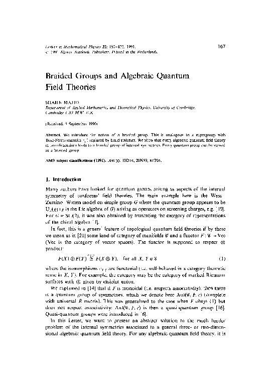 (PDF) Braided groups and algebraic quantum field theories