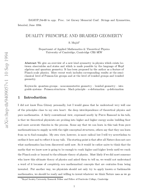 (PDF) Duality principle and braided geometry