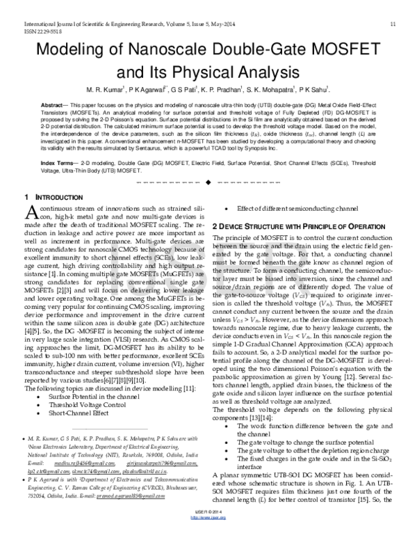 (PDF) Modeling of Nanoscale Double-Gate MOSFET and Its Physical Analysis