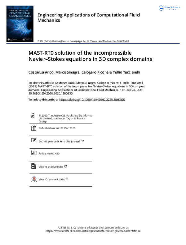 (PDF) MAST-RT0 solution of the incompressible Navier–Stokes equations ...