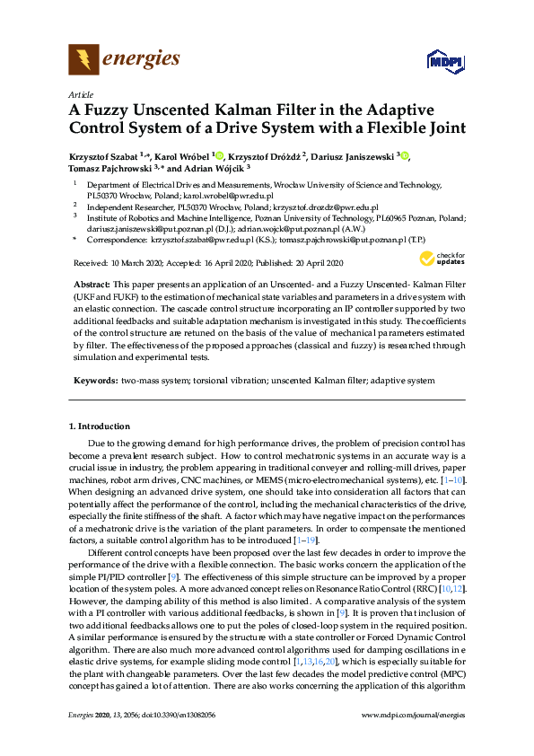 Pdf A Fuzzy Unscented Kalman Filter In The Adaptive Control System Of A Drive System With A