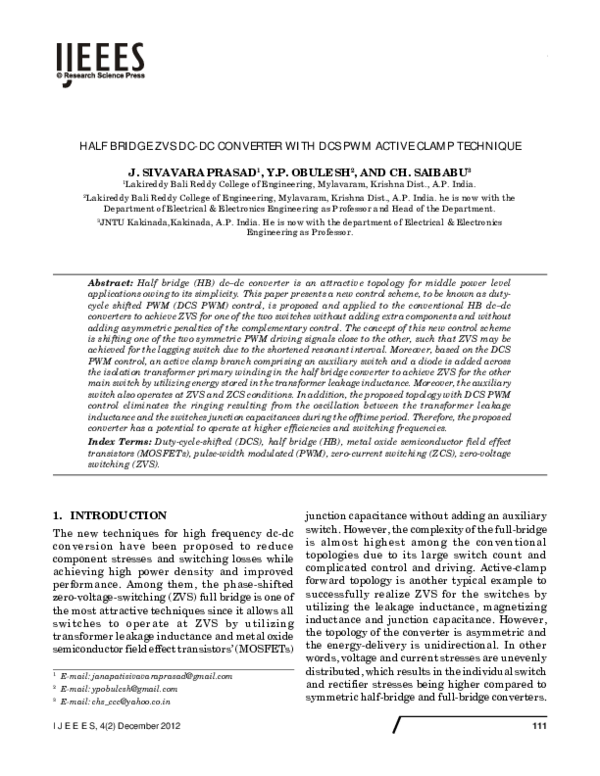 (PDF) Half Bridge ZVS DC-DC Converter with DCS PWM Active Clamp ...