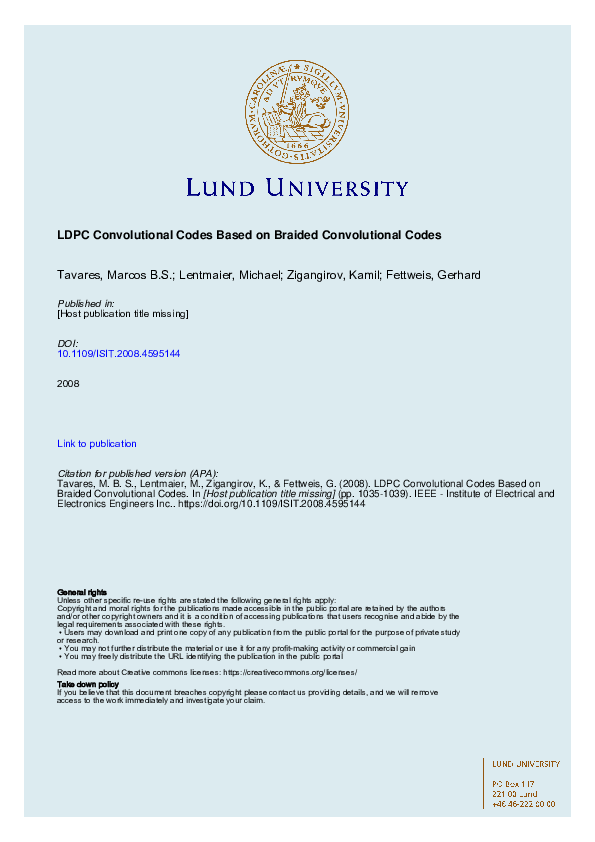 (PDF) LDPC convolutional codes based on braided convolutional codes