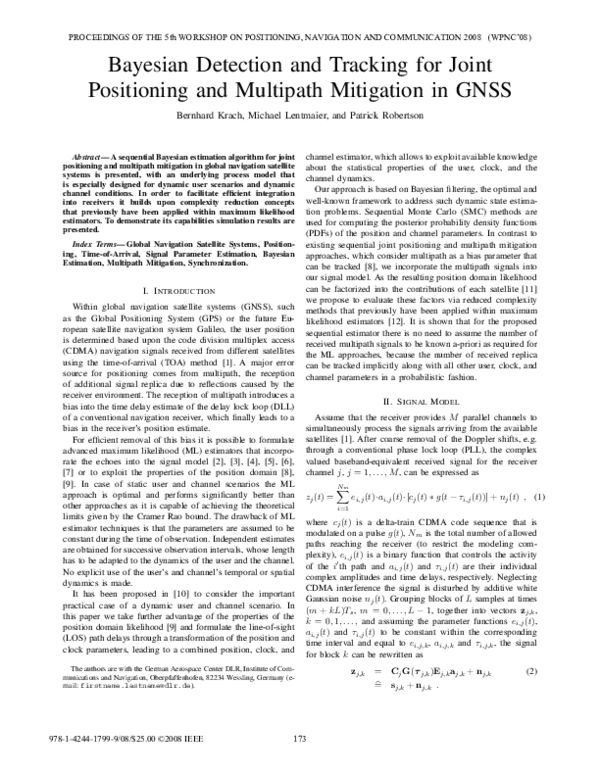 (PDF) Bayesian detection and tracking for joint positioning and multipath mitigation in GNSS