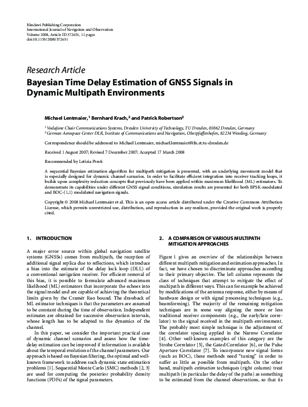 (PDF) Bayesian GNSS Signal Delay Estimation