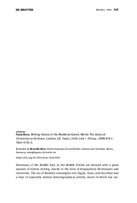 (PDF) Review of Fozia Bora, Writing History in the Medieval Islamic ...