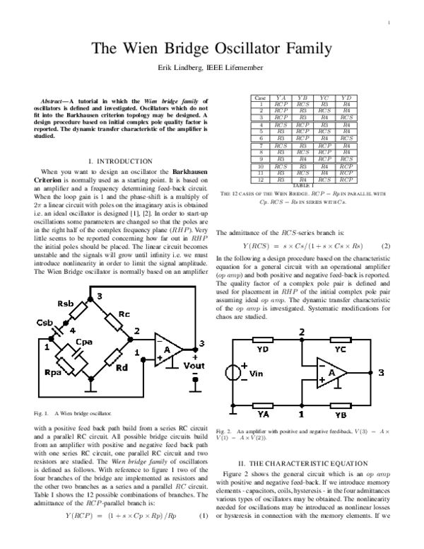 (PDF) The wien bridge oscillator family