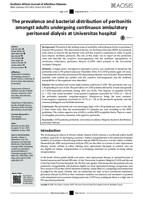 (PDF) The prevalence and bacterial distribution of peritonitis amongst ...