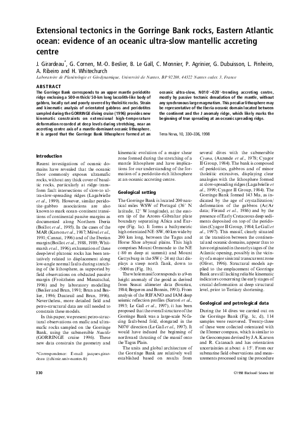 (PDF) Extensional tectonics in the Gorringe Bank rocks, Eastern Atlantic ocean: evidence of an ...