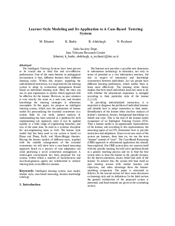 (PDF) Learner Style Modeling and Its Application to A Case-Based ...