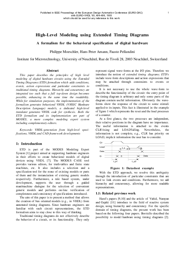 Pdf High Level Modeling Using Extended Timing Diagrams A Formalism For The Behavioral