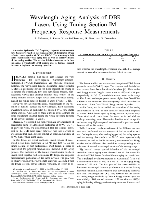 (PDF) Wavelength aging analysis of DBR lasers using tuning section IM frequency response ...