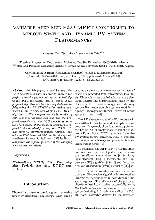 Pdf Variable Step Size Pando Mppt Controller To Improve Static And 6957