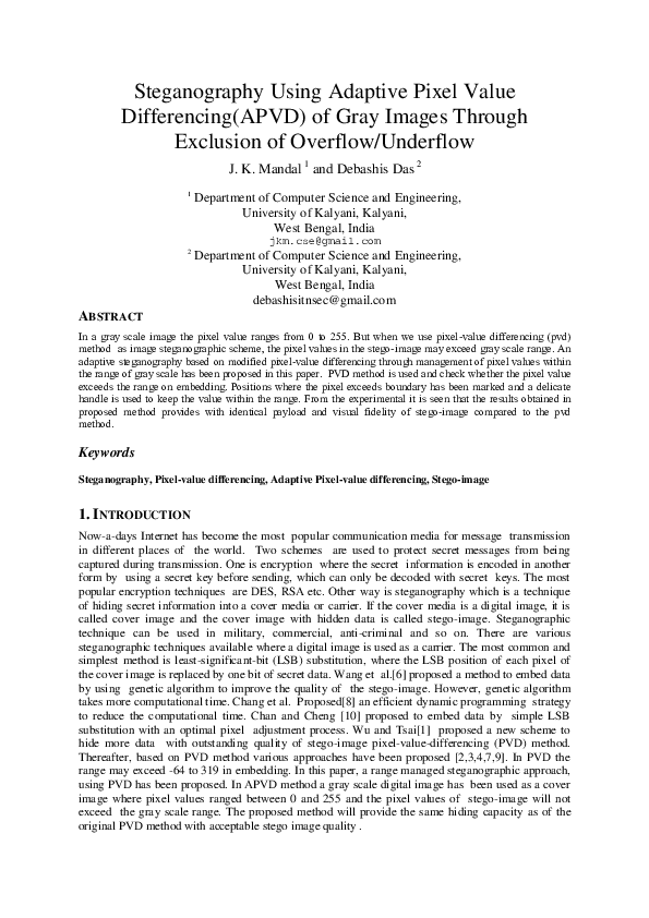 Pdf Steganography Using Adaptive Pixel Value Differencingapvd Of Gray Images Through