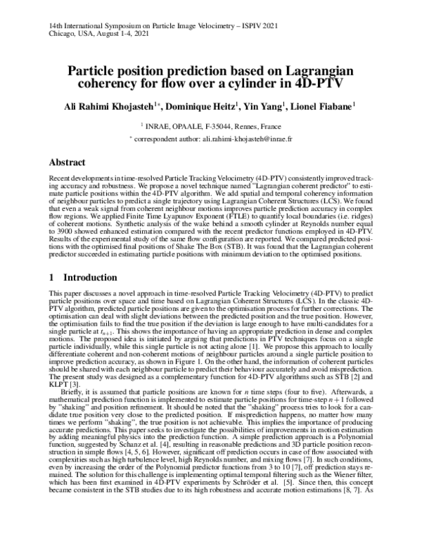 (PDF) Particle position prediction based on Lagrangian coherency for flow over a cylinder in 4D-PTV