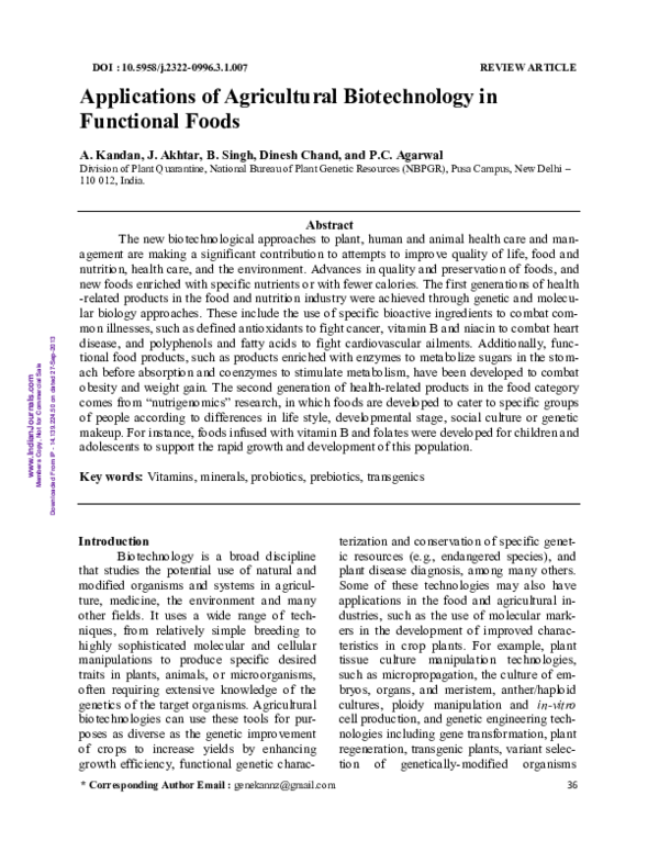 Applications of Agricultural Biotechnology in Functional Foods