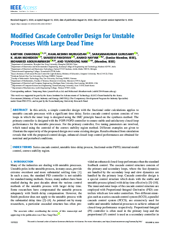 (PDF) Modified Cascade Controller Design for Unstable Processes With Large Dead Time