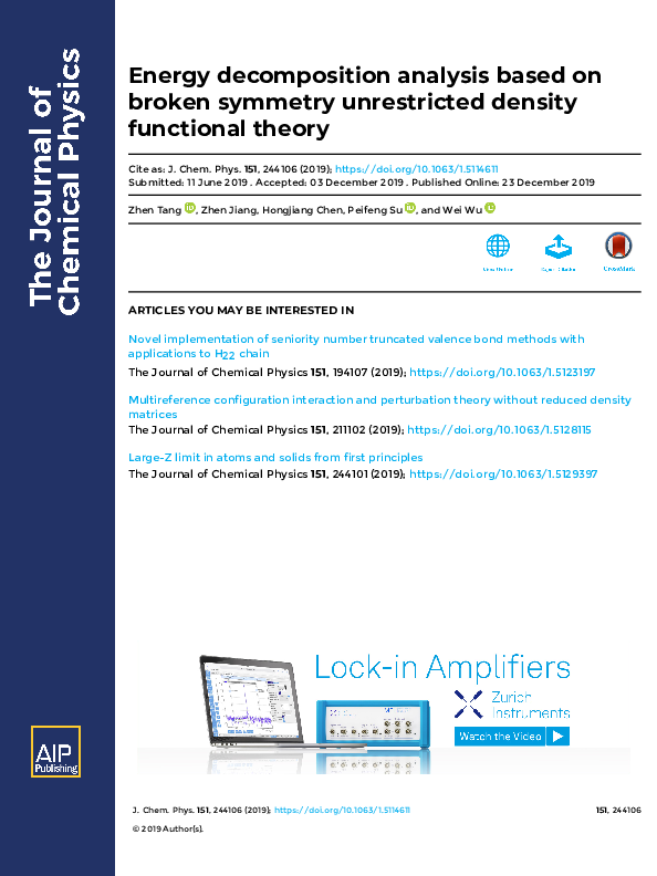 (PDF) Energy decomposition analysis based on broken symmetry unrestricted density functional theory