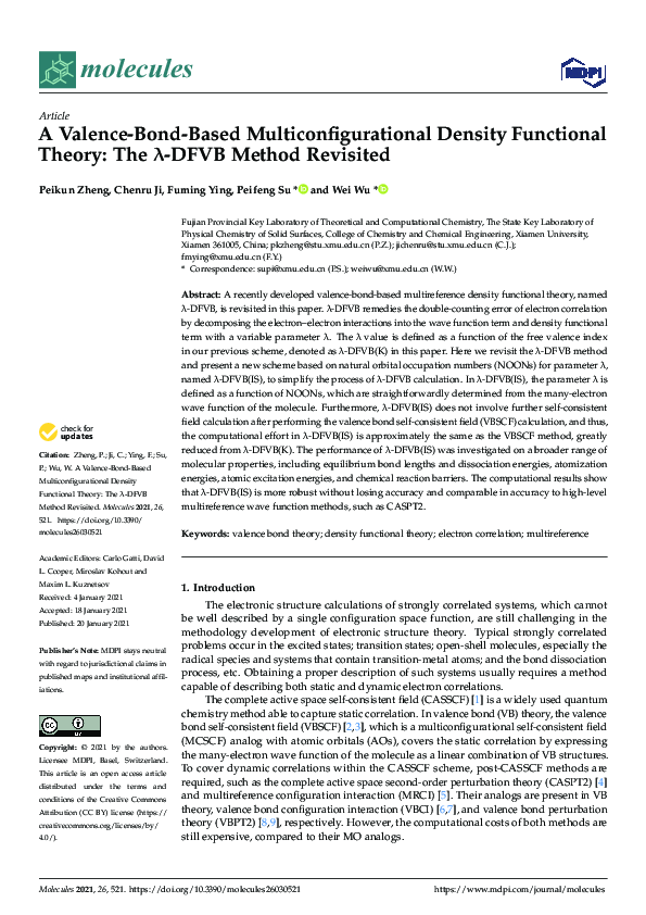 (PDF) A Valence-Bond-Based Multiconfigurational Density Functional Theory: The λ-DFVB Method ...