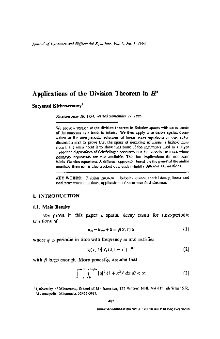 (PDF) Applications of the division theorem inH s