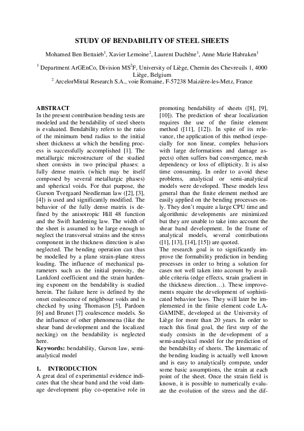 (PDF) Study of bendability of steel sheets