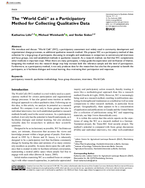 (PDF) The “World Café” as a Participatory Method for Collecting ...