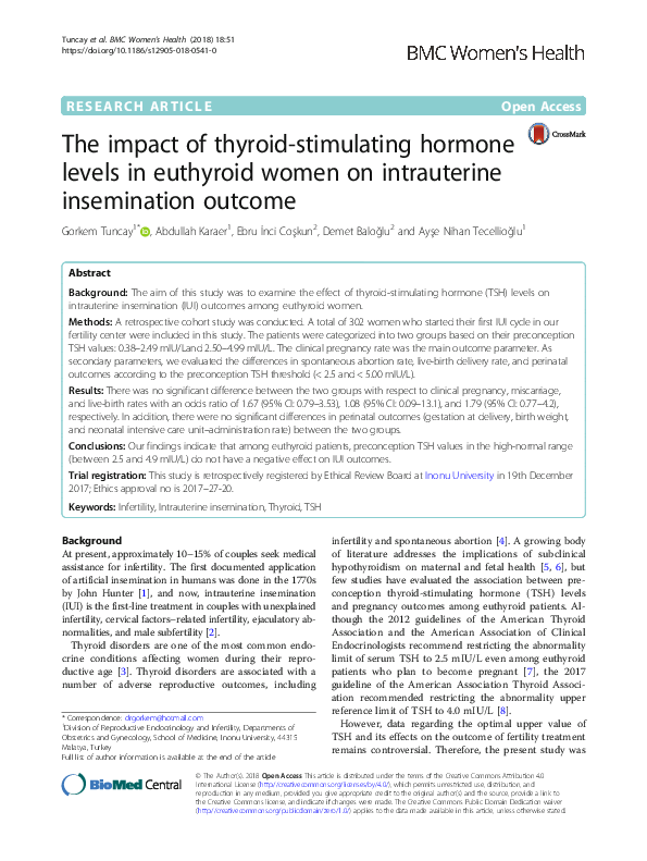 (PDF) TSH Levels in Euthyroid Women and IUI Success
