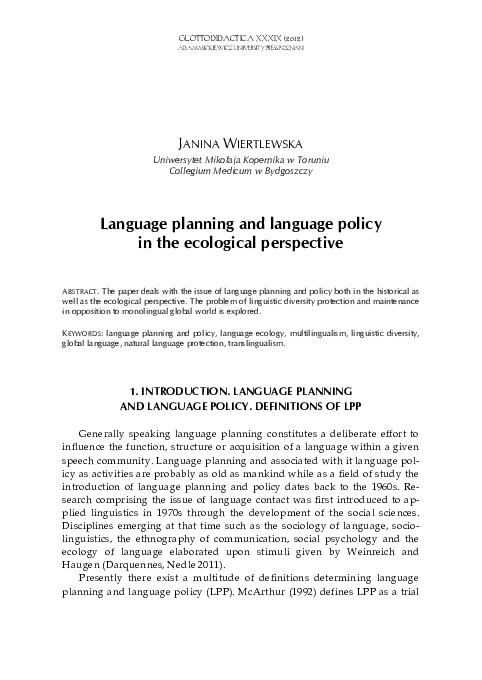 (PDF) Language Planning and Language Policy in ecological perspective