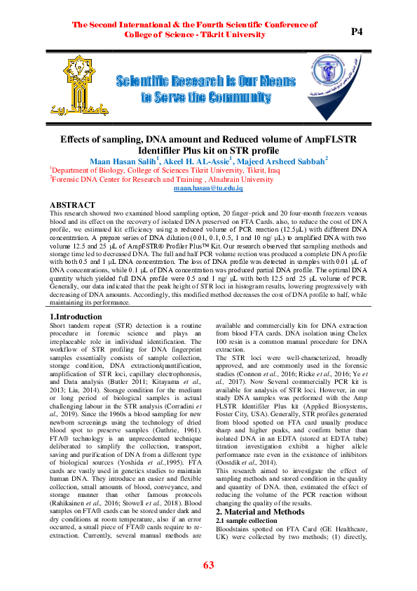 (PDF) Effects of sampling, DNA amount and Reduced volume of AmpFLSTR ...