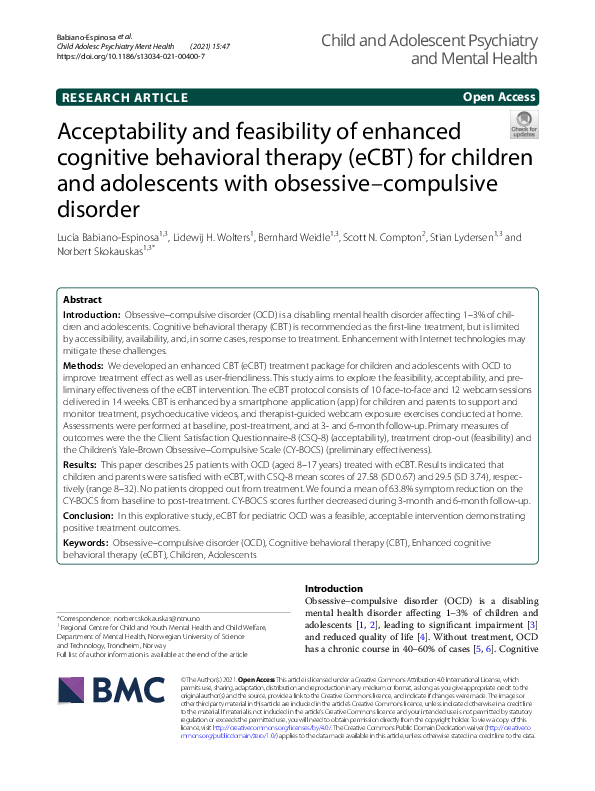 (PDF) Acceptability and feasibility of enhanced cognitive behavioral therapy (eCBT) for children ...