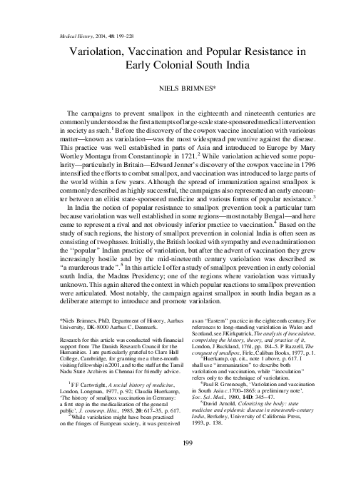 (PDF) Variolation, Vaccination and Popular Resistance in Early Colonial ...