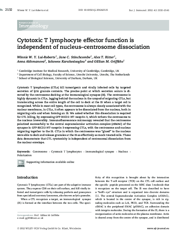 (PDF) Cytotoxic T lymphocyte effector function is independent of ...